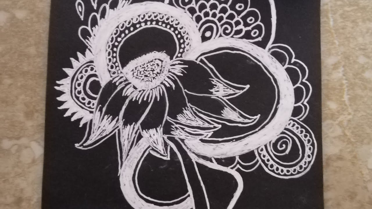 Drawing on black paper with white pen - YouTube