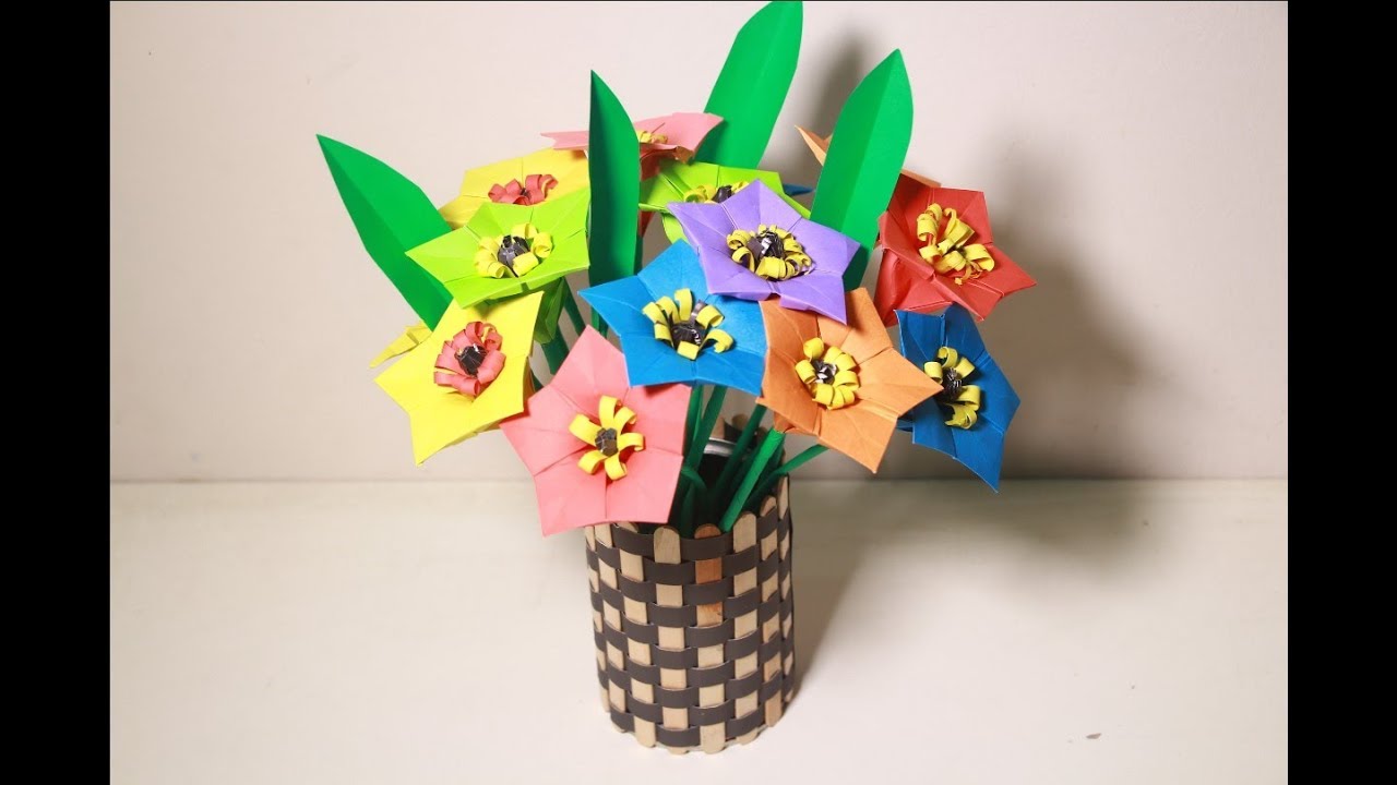 Room Decor Origami Flower Sticks | How To Make Beautiful flower sticks ...