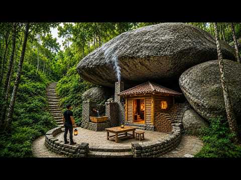 Full Video: 2 Brothers Spent 100 Days Building a Hidden Villa Under a Giant Rock | Primitive Villa