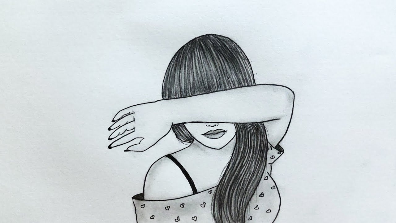 How to draw a Hidden face drawing || Girl hiding face drawing || Easy ...