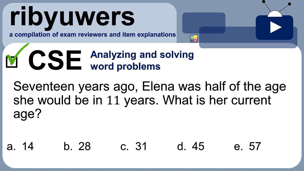 CSE ribyuwer_Word Problems (Age Problem) #1: #csereviewer #cseexam # ...
