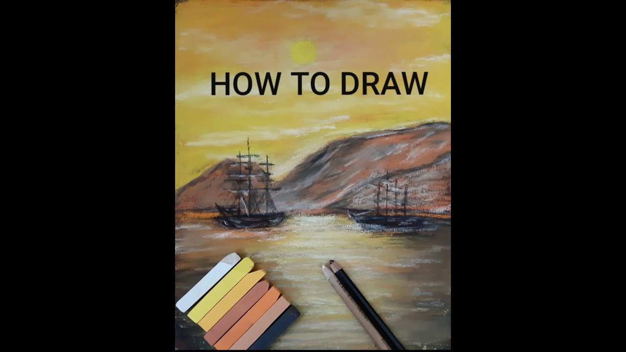 How to draw a landscape with ships - YouTube