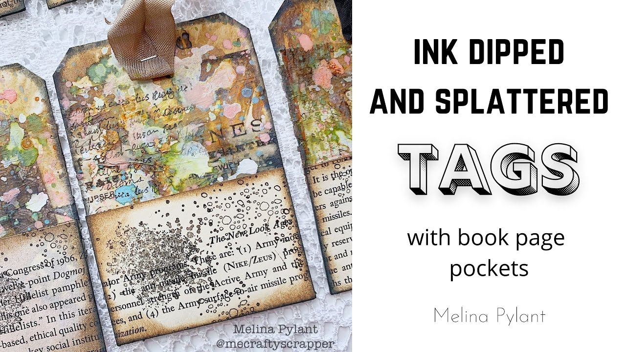 INK DIPPED and SPLATTERED TAGS with BOOK PAGE POCKETS | GET INKY WITH ...