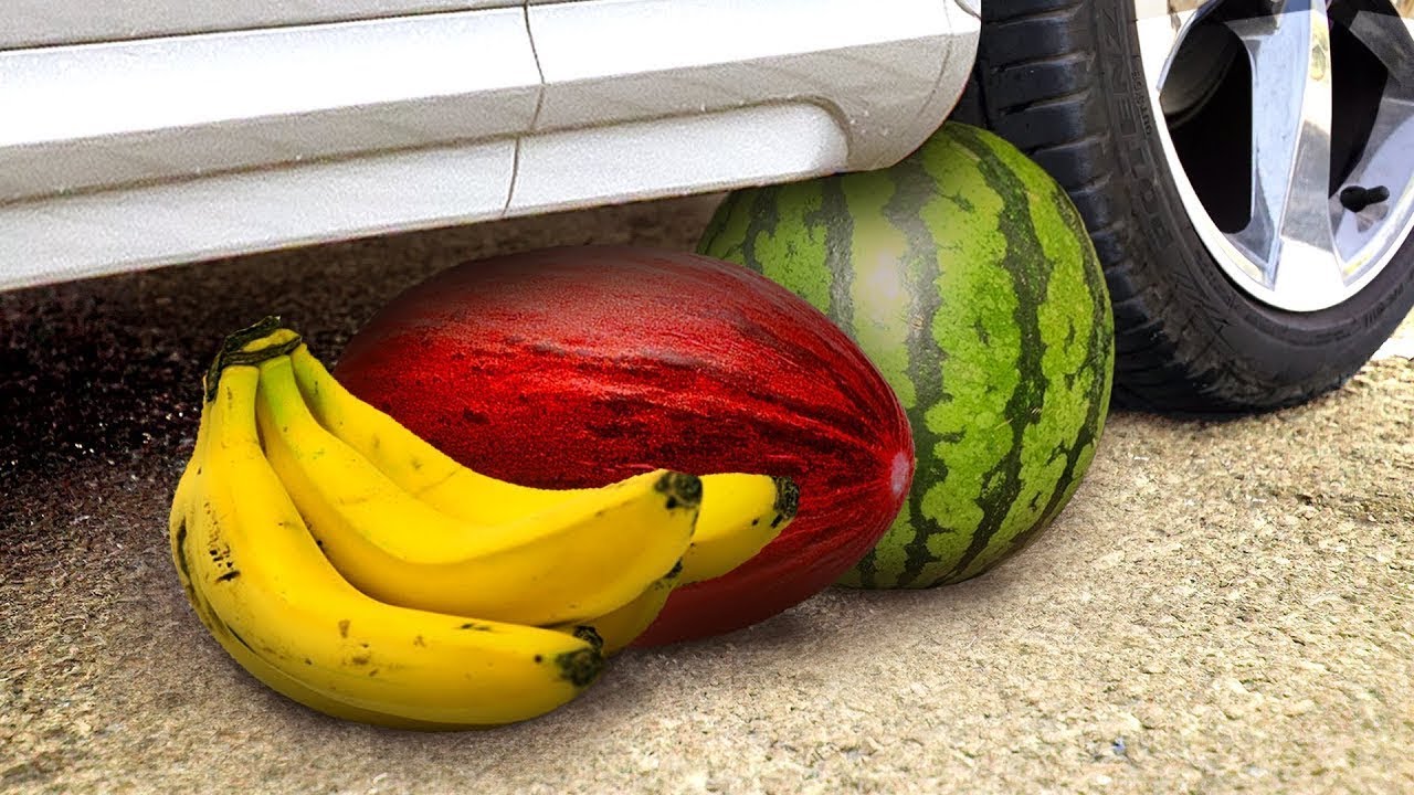 Crushing Crunchy & Soft Things by Car! - EXPERIMENT: FRUITS vs CAR vs ...