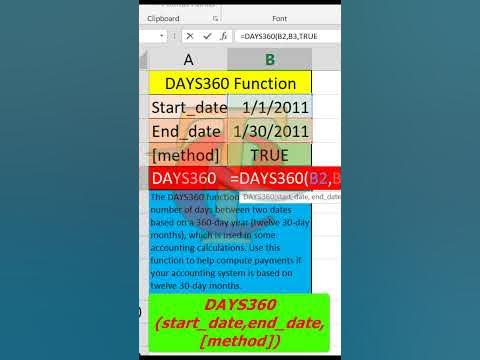 DAYS360 FUNCTION | Excel Formula For Job Interview | #technologychannel #exceltutorial #msexcel ...