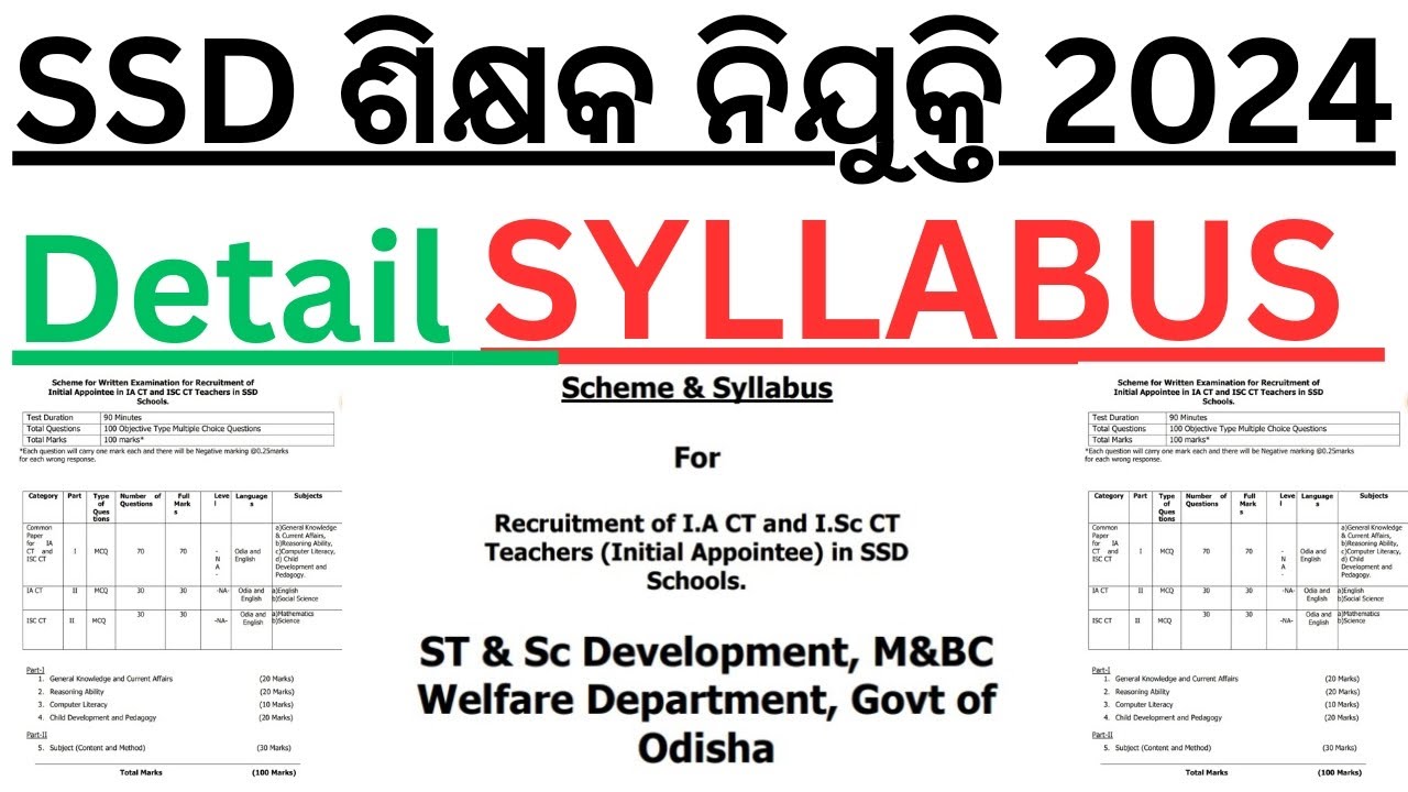ବଦଳିଲା SSD SYLLABUS / IA ଓ ISC CT / OTET-2024 /Junior teacher recruitment 2024 - YouTube