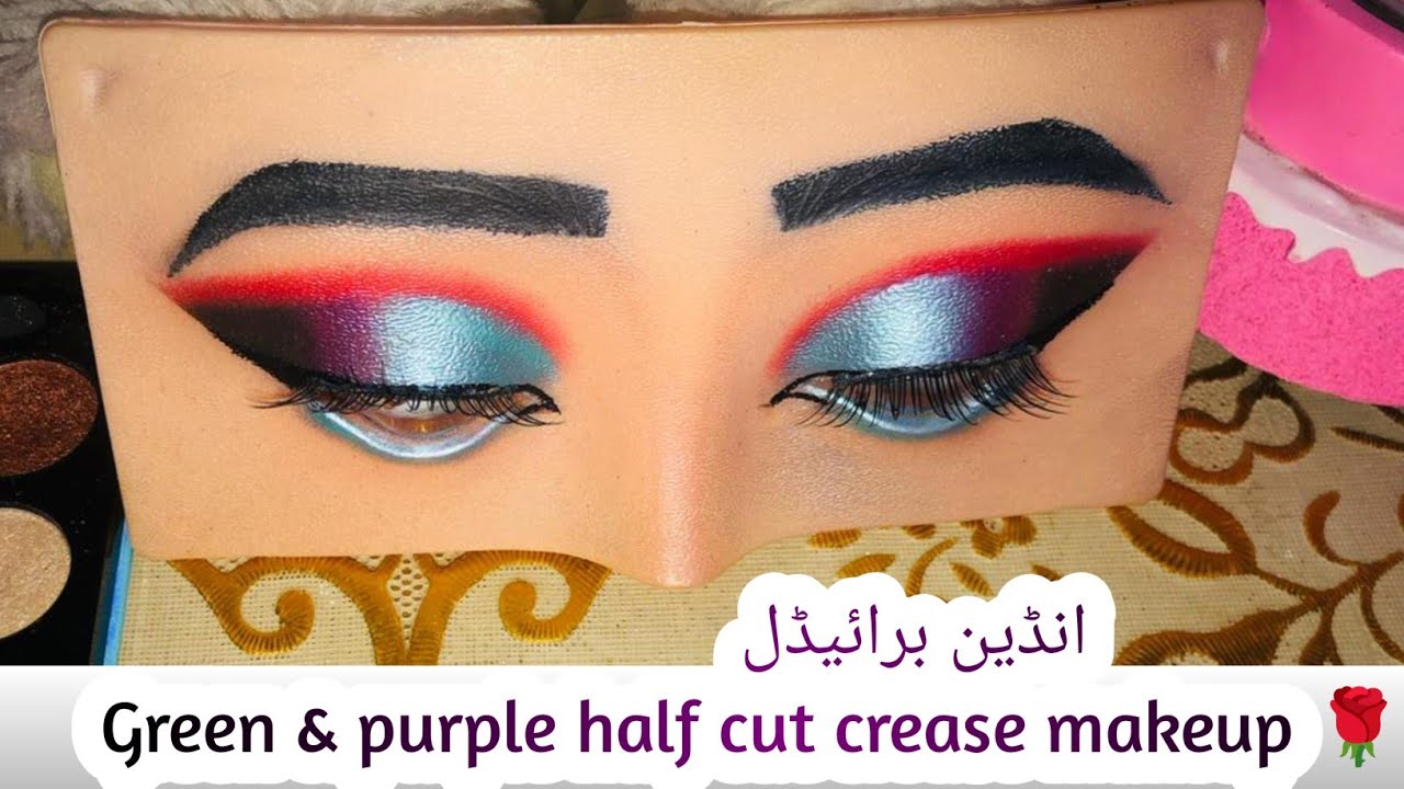 Green & Purple half cut crease Indian bridal eye makeup tutorial step by step full tutorial 💄🎶🌹 ...
