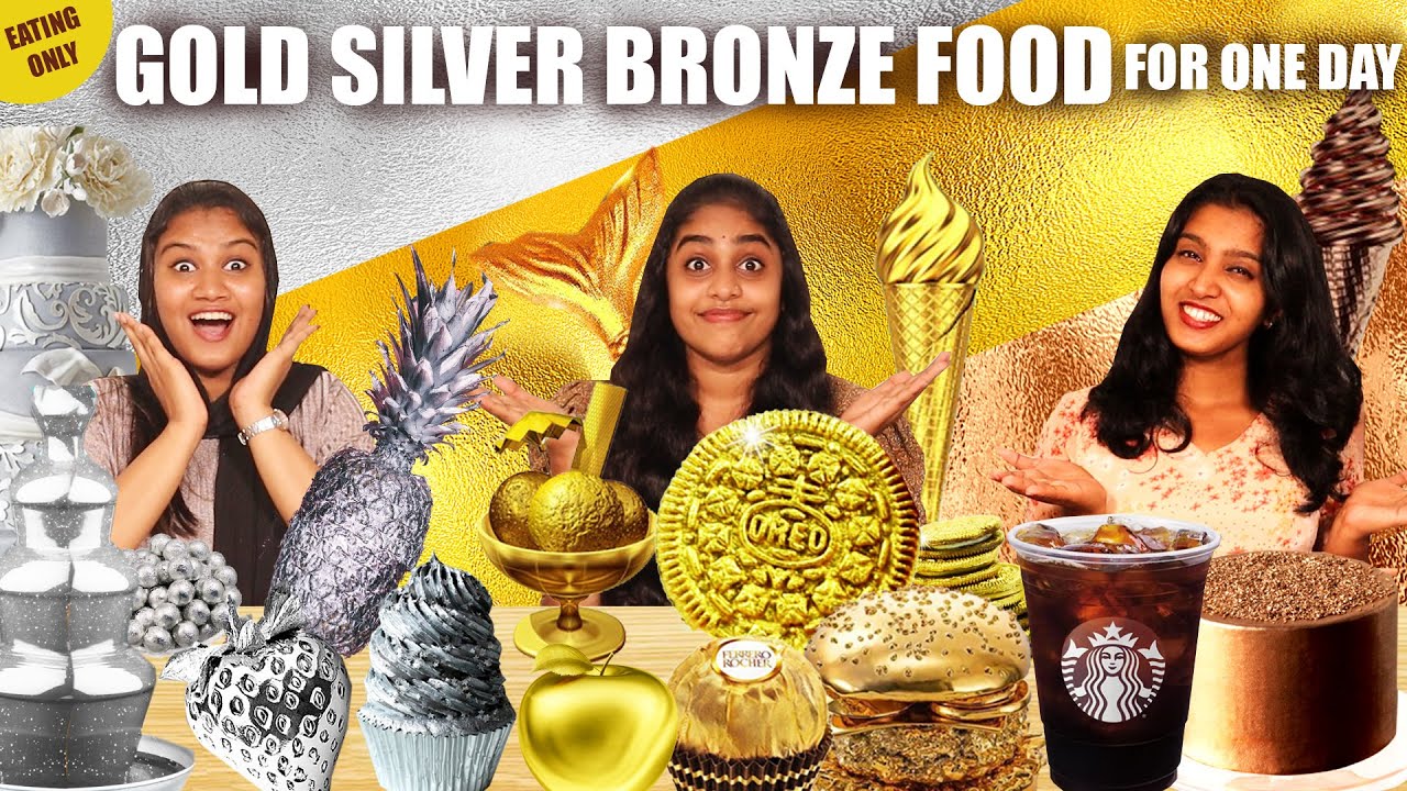 EATING ONLY GOLD Vs SILVER Vs BRONZE FOOD FOR 24 HOURS CHALLENGE 🤩 ...