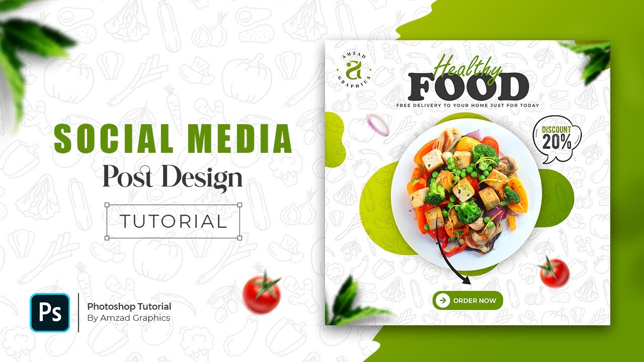 Healthy Food Social Media Post Design in Photoshop | Photoshop Tutorial ...