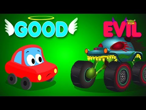 Little Red Car vs Haunted House Monster Truck | Good vs Evil | Original Song For Kids