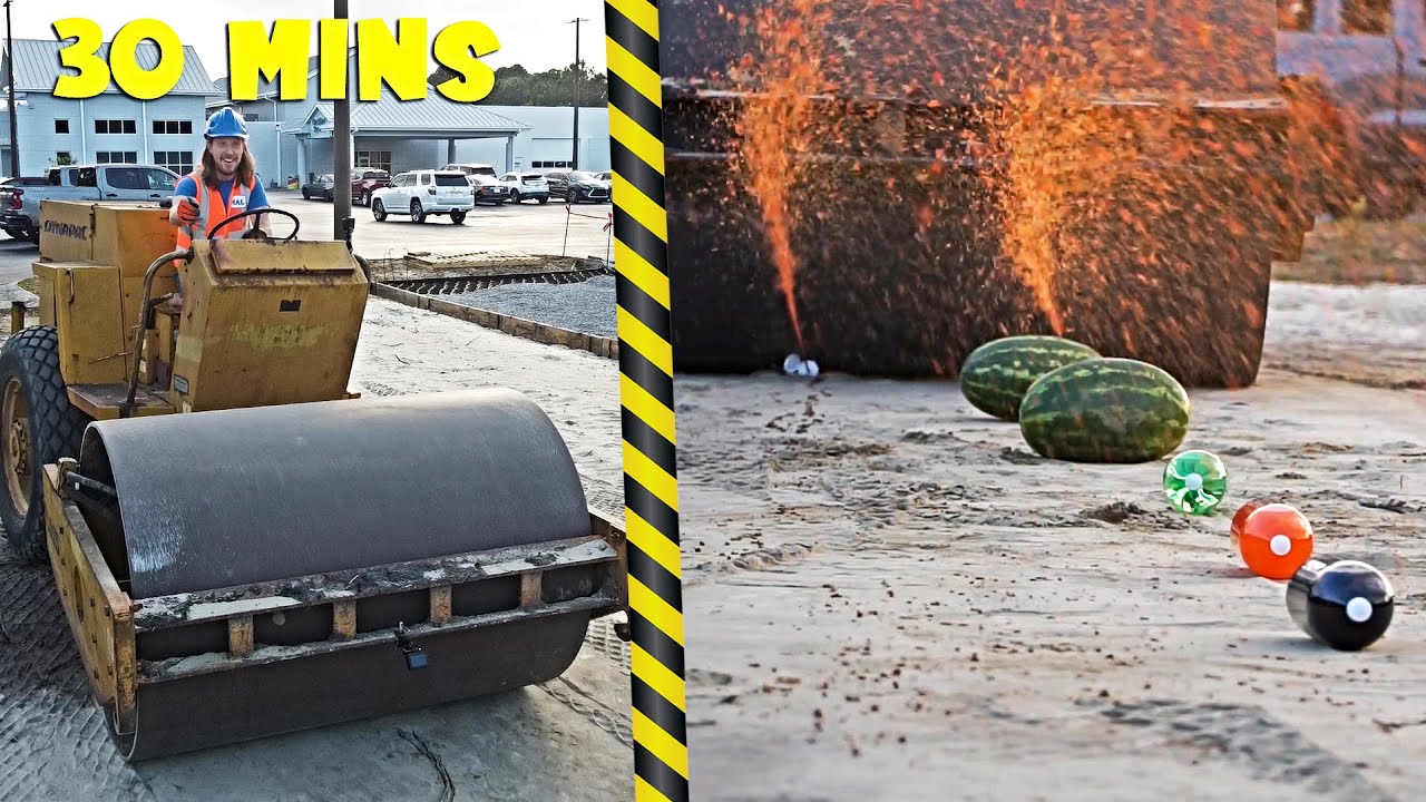 Roller Crushing Things | Road roller rolling over objects - YouTube