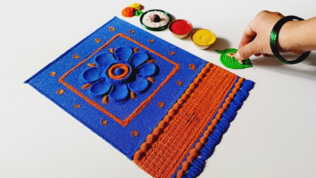 Colours of Navratri 9 Days Blue Colour Rangoli | Easy Diwali Lakshmi ...