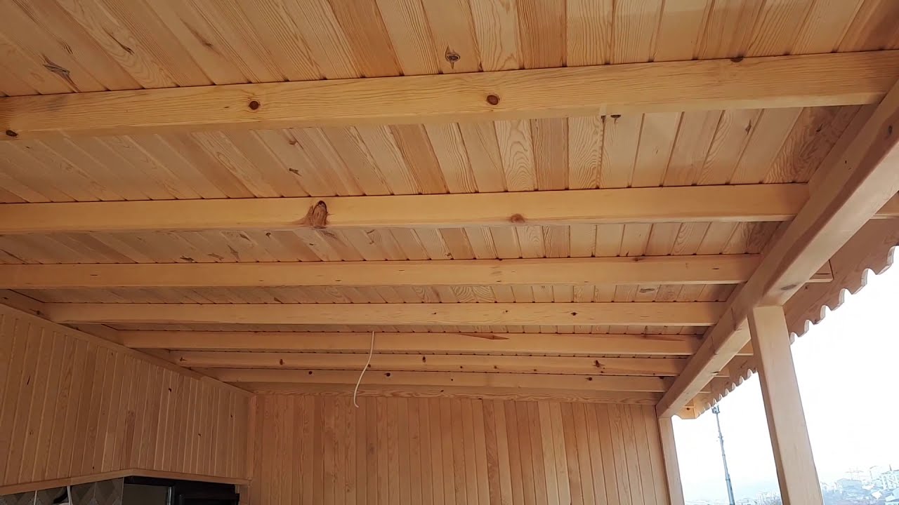 Açık balkon ahşap lanbiri teras kapatma ters tavan - YouTube