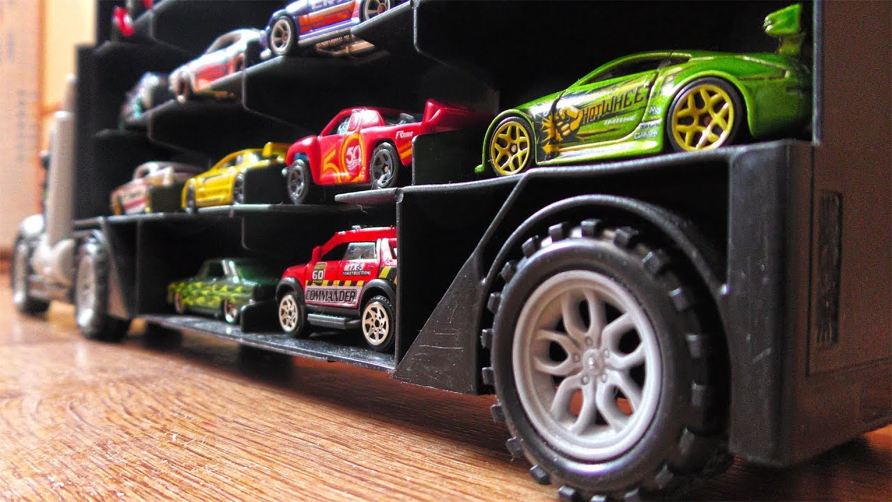 Lots of Tiny Cars Carried by Transportation Vehicle and Unloaded - YouTube