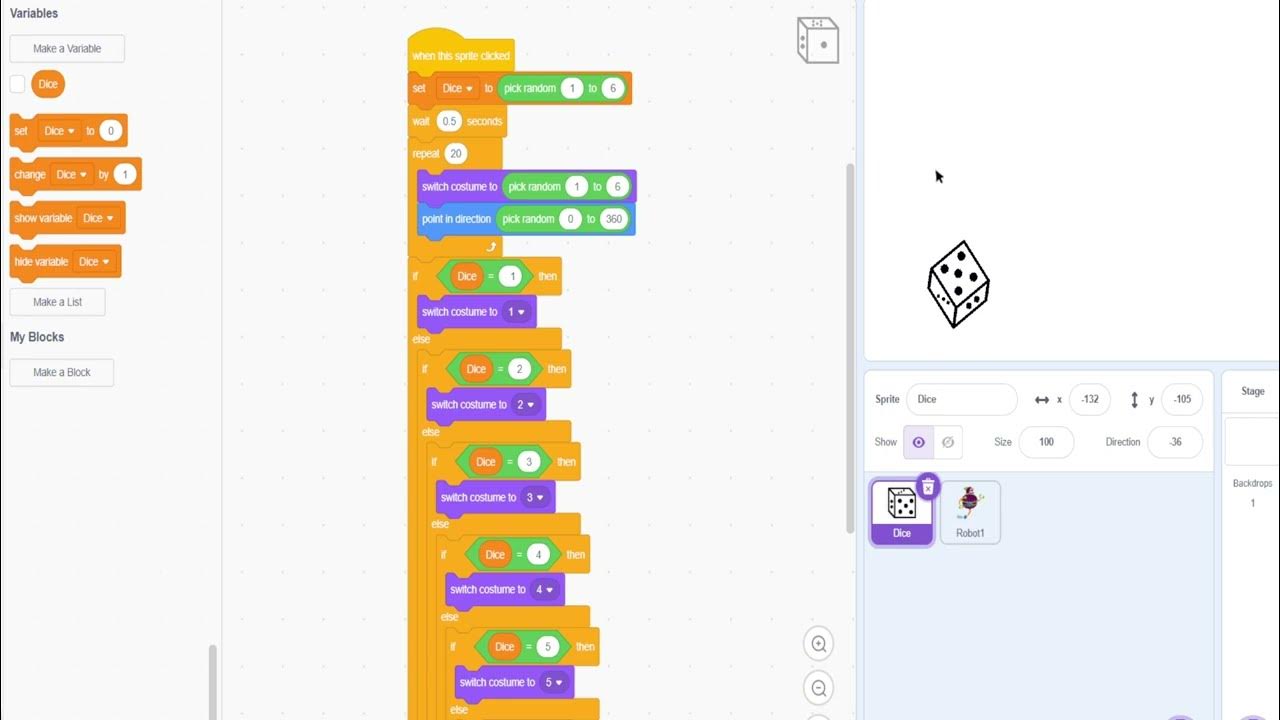 Create a program for moving dice | Dice code in scratch 3 - YouTube
