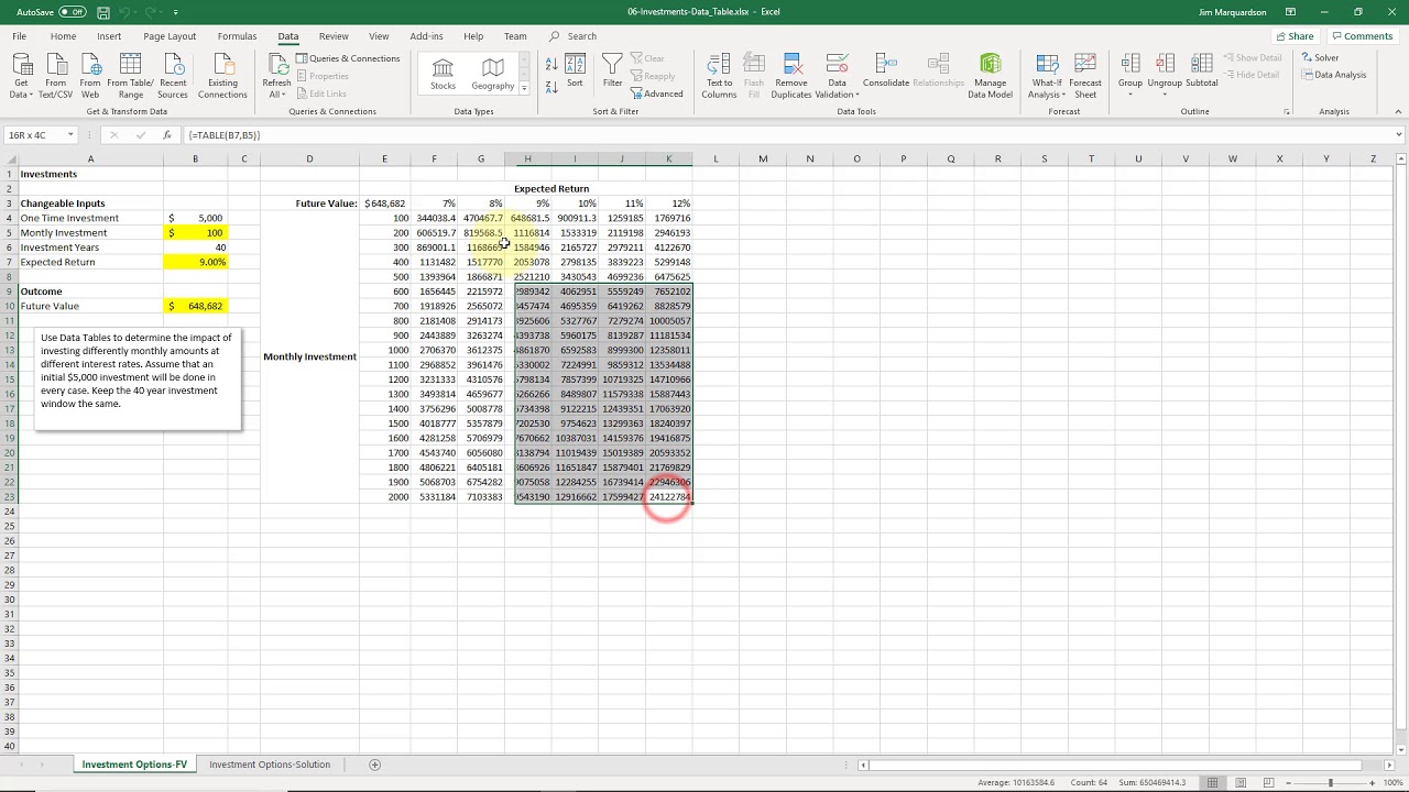 Excel-06 - Investments - Data Tables - YouTube