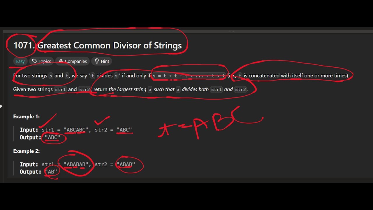 1071 Greatest Common Divisor Of Strings Leetcode 75 Dsa Youtube 1875