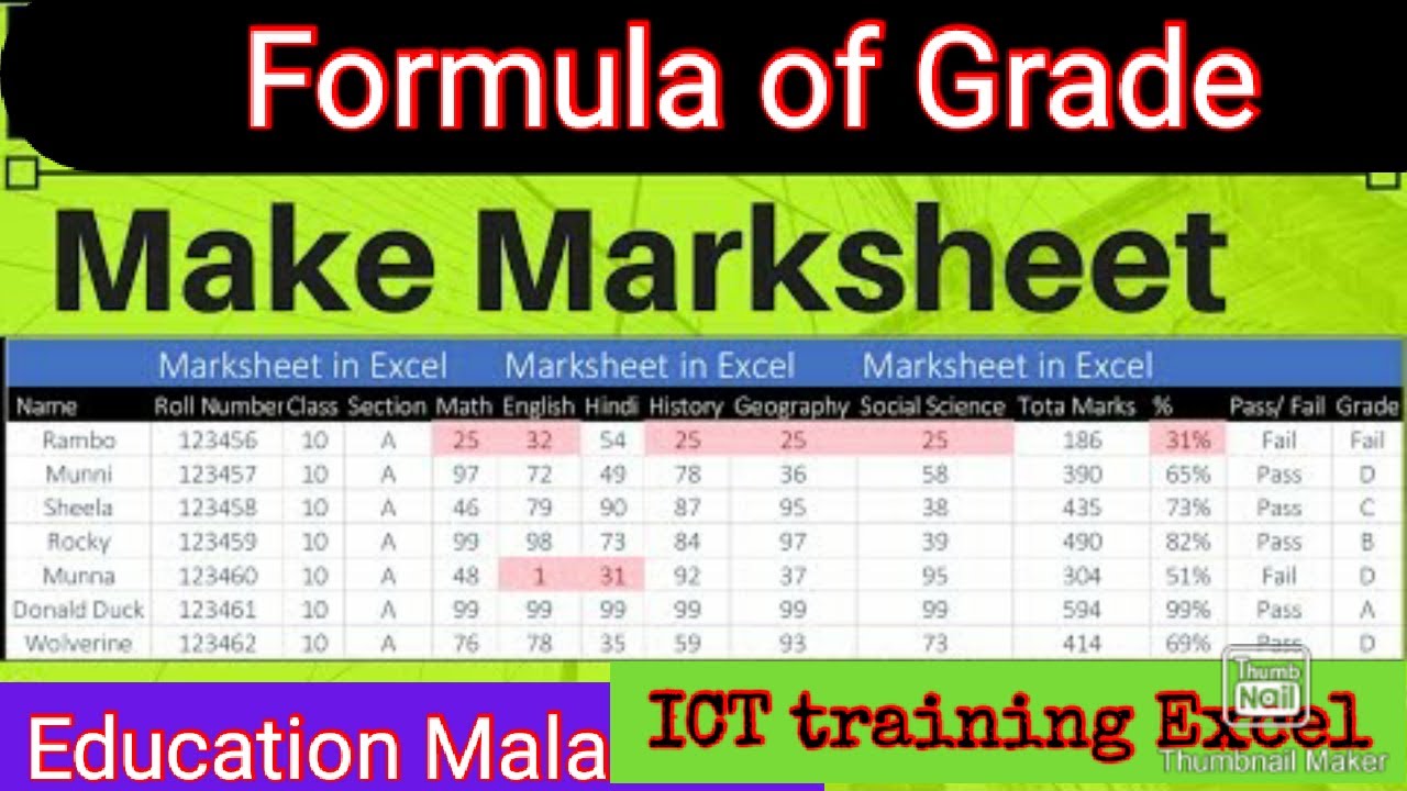 How To Make Grade Marksheet Students Result In Excel ICT Online Class how-to-make-grade-marksheet-students-result-in-excel-ict-online-class