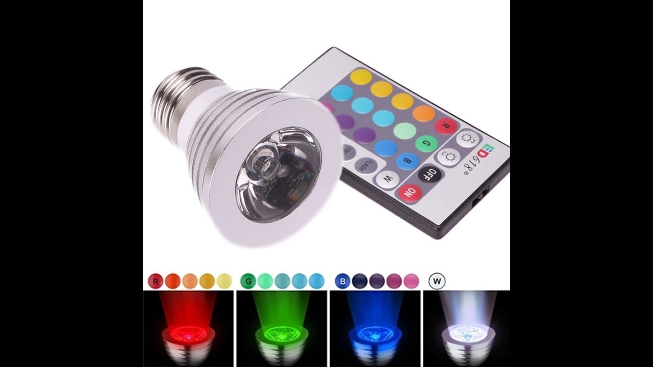 Lâmpada RGB 3w led com controle remoto - YouTube