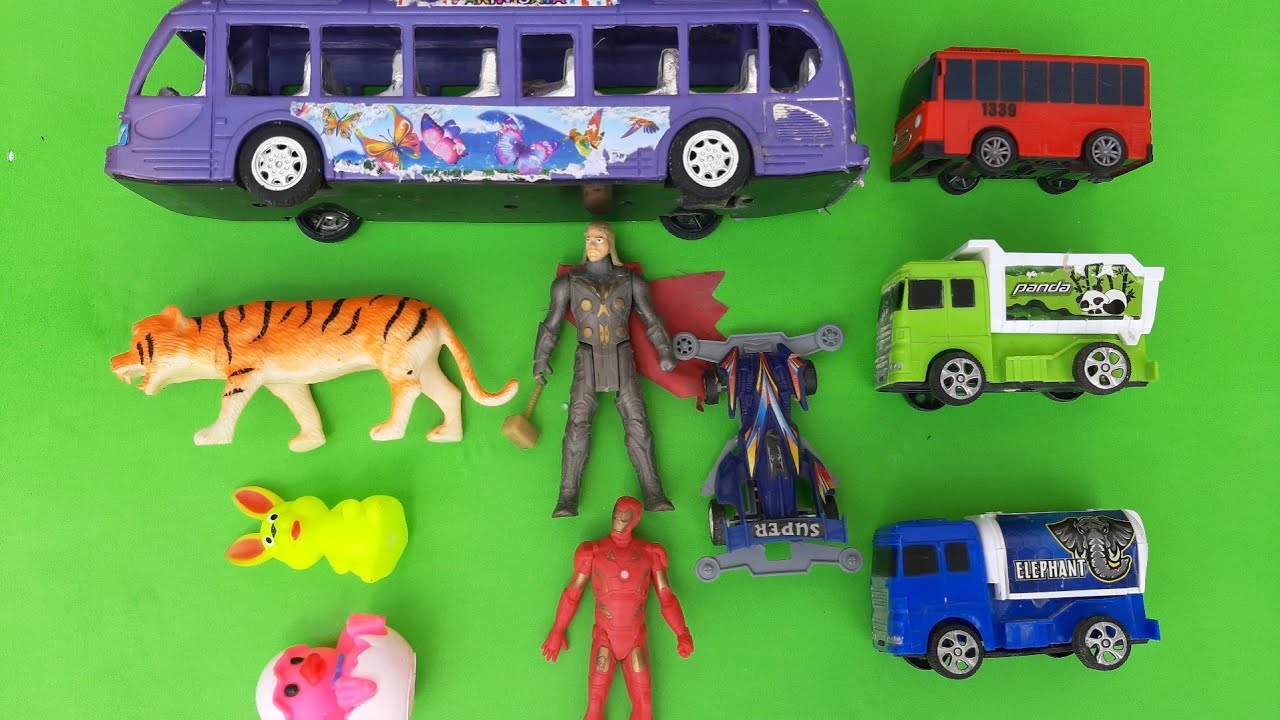 bus tayo,macan,kelinci,bebek,tamiya,thor,iron man,truk tanki - YouTube