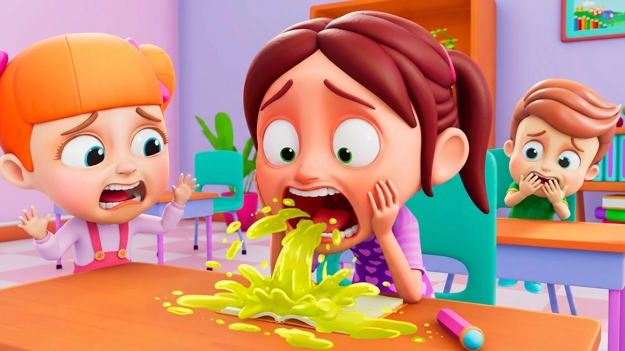 Sick Tummy Song for Kids 🤢🚗 Fun Kids Songs & More Cartoon Nursery ...