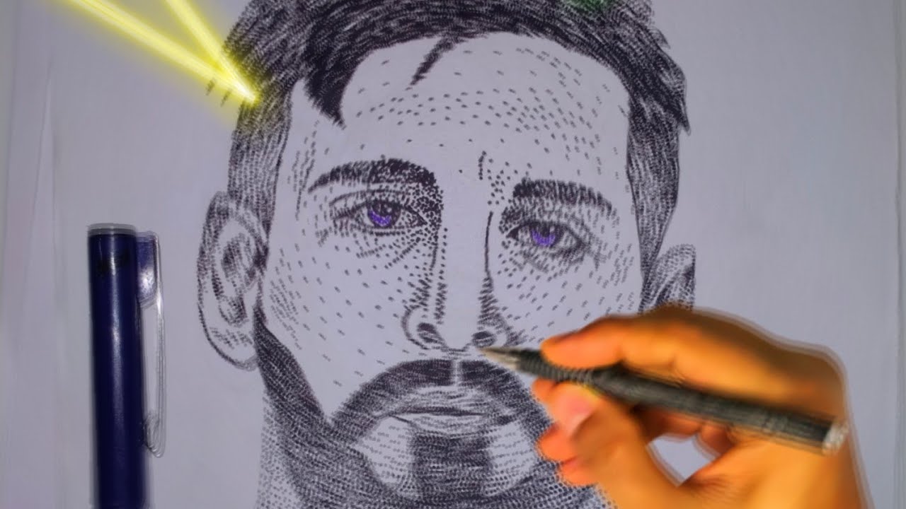 DRAWING OF MESSI || Dot Sketch || by T90 bOLt - YouTube