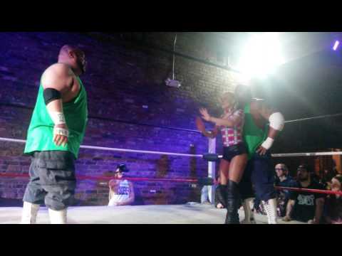 Da Hit Squad tosses Penelope Ford higher than I've ever seen anyone get thrown. Beyond Wrestling.