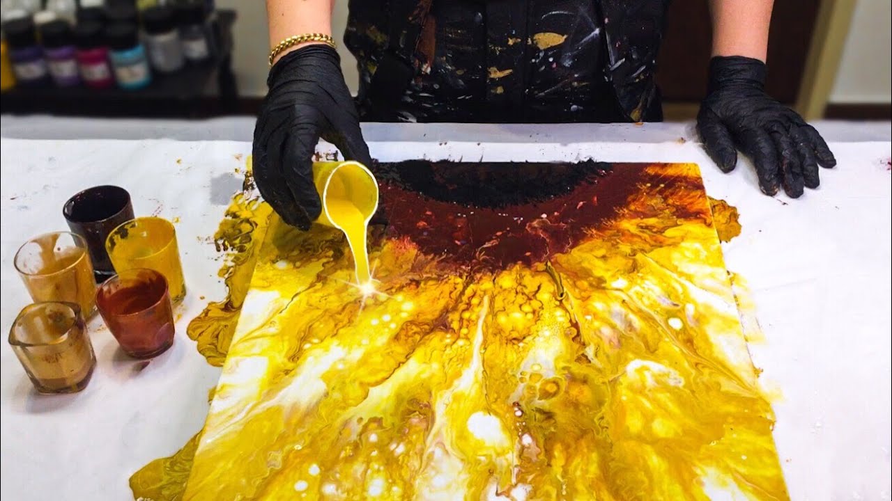 Unique technique in sunflower acrylic painting: abstract painting with ...
