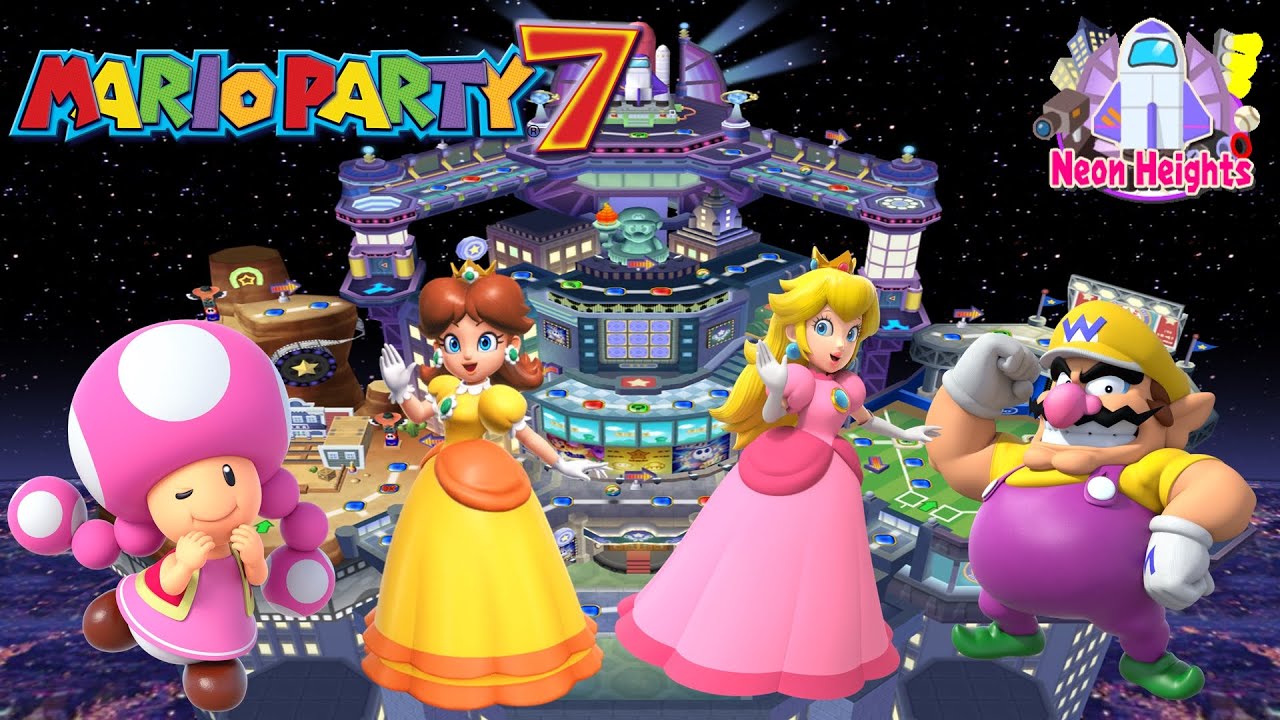 Mario Party 7 - Toadette vs Daisy vs Peach vs Wario - Neon Heights ...