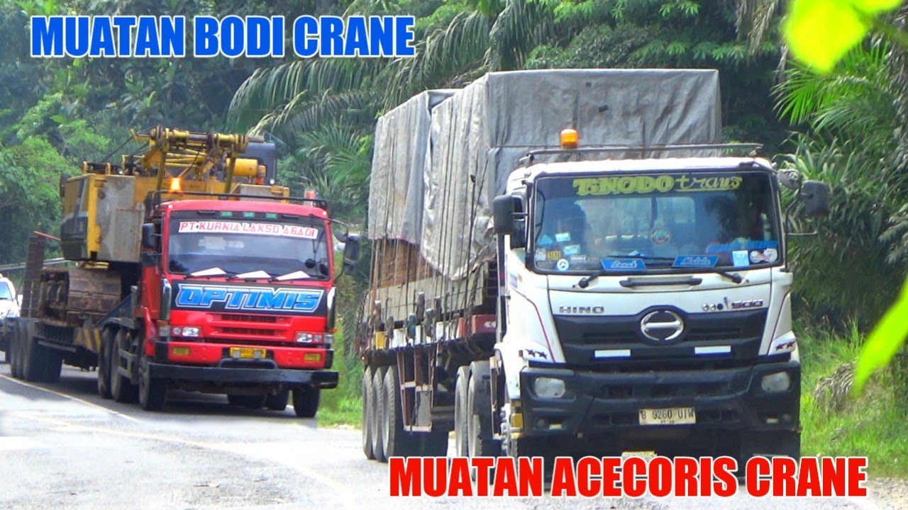 KONVOI TRAILER HINO MUATAN ACECORIS CRANE, TRAILER FUSO MUATAN BODI ...