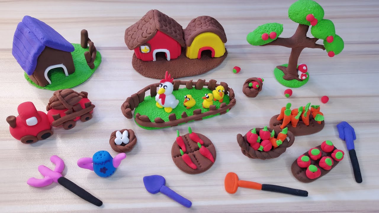 💥💥 Diy HowTo Make Polymer Clay Miniature House Farm Animals, vegetable ...
