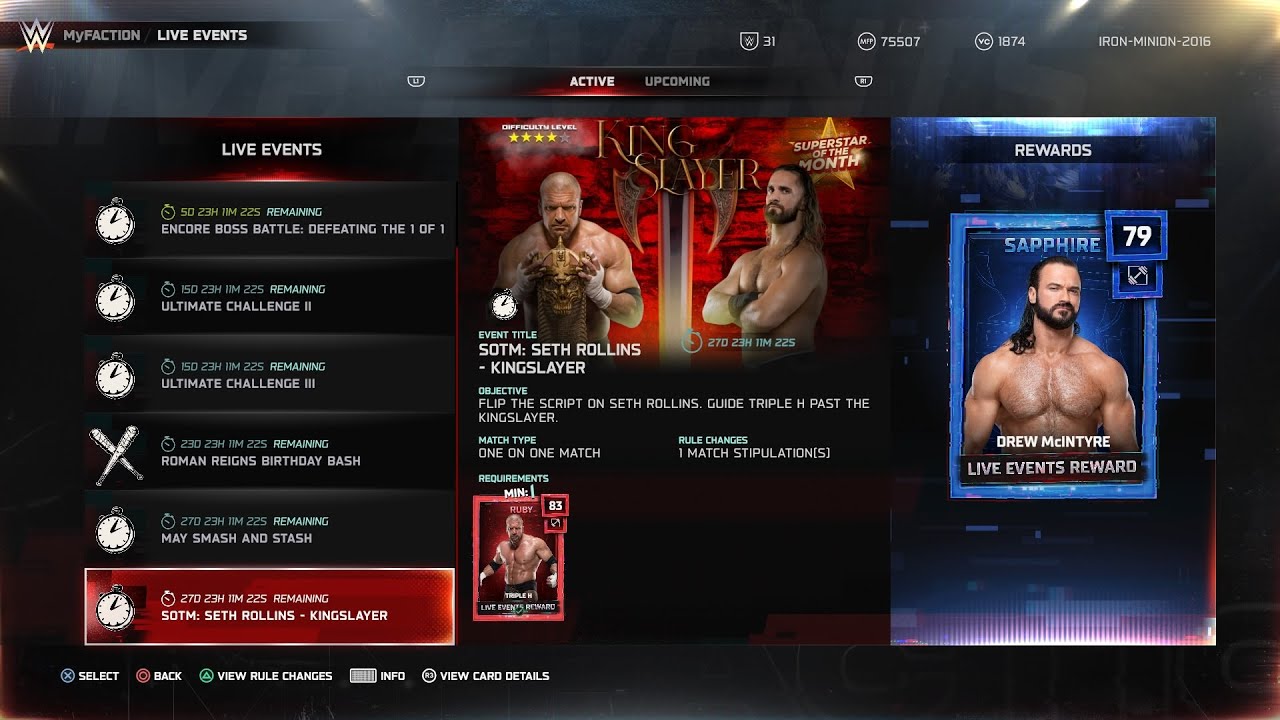 WWE 2K25: MyFaction: Live Event - STOM: Seth Rollins - Kingslayer - YouTube