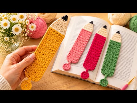 🌸 Okul Dönemine Özel Tığ İşi Kalem Kitap Ayracı | Back to School Crochet Bookmark