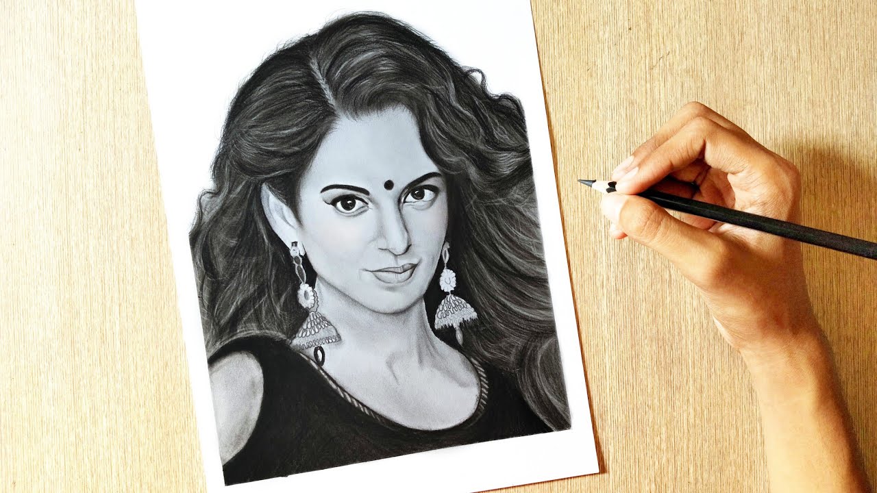 Realistic Drawing sketch of Kangana Ranaut Beautiful girl drawing with ...