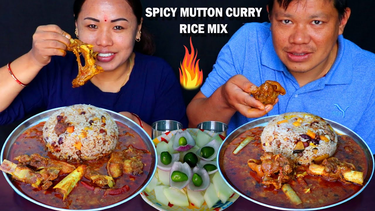 SPICY MUTTON CURRY 🔥 WITH RICE MIX | NEPALI MUKBANG | FOOD EATING ...