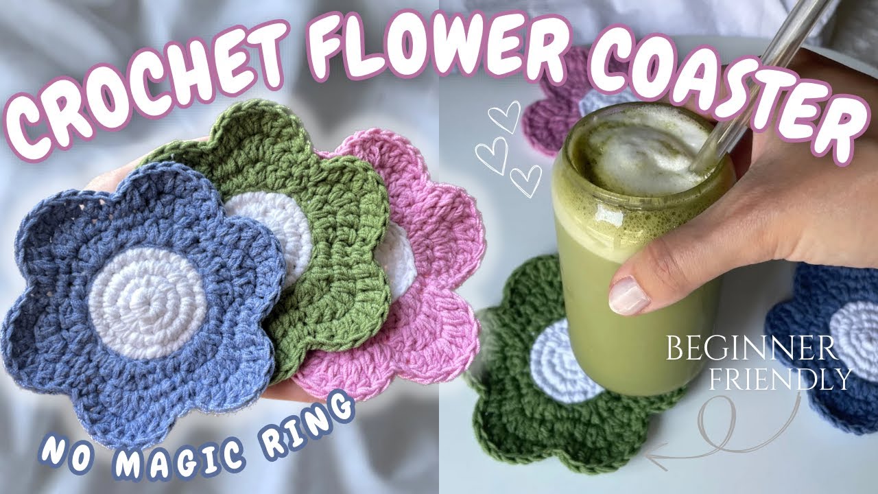 How To Crochet Simple Coaster With No Magic Ring (Beginner Friendly ...