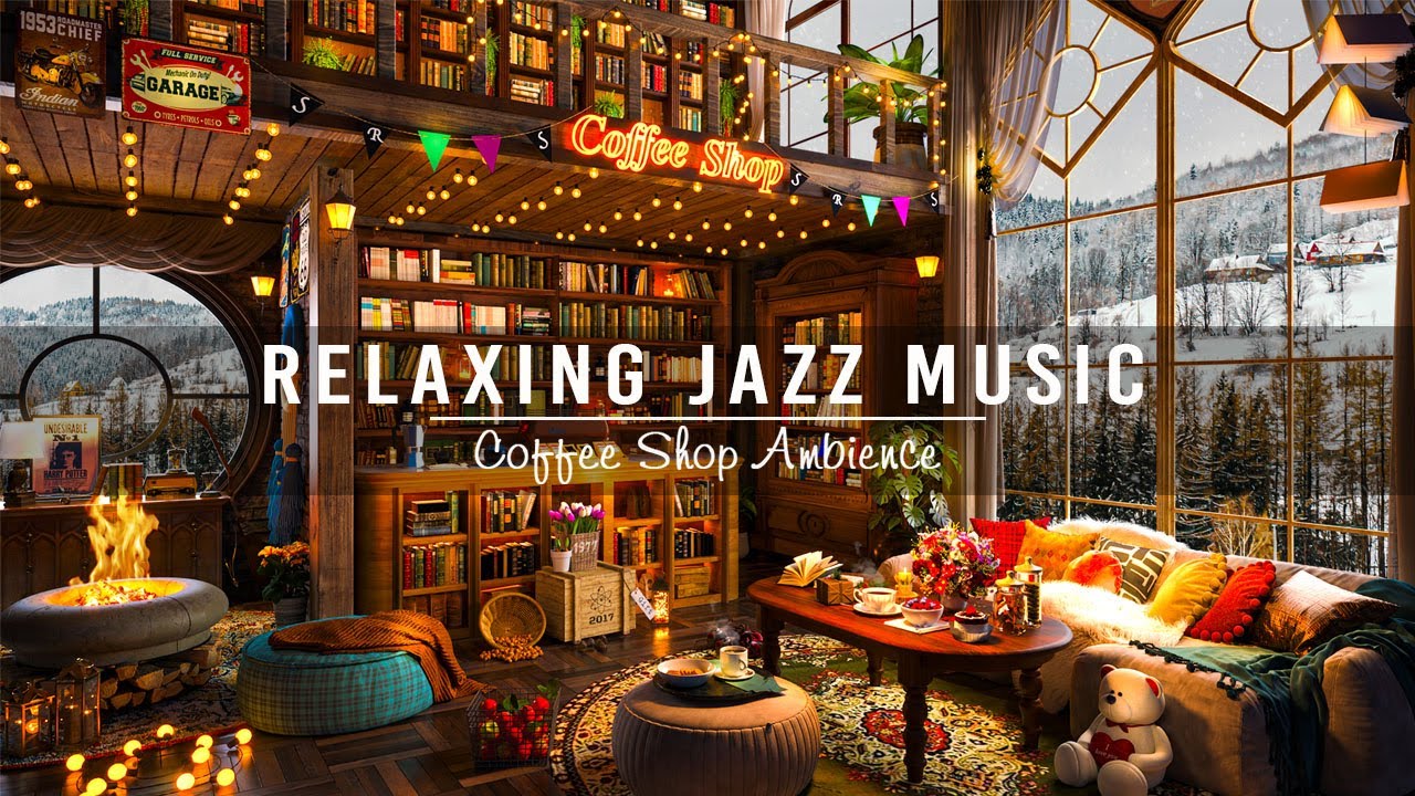 Winter Cafe Shop Bookstore Ambience With Relaxing Smooth Jazz Music And