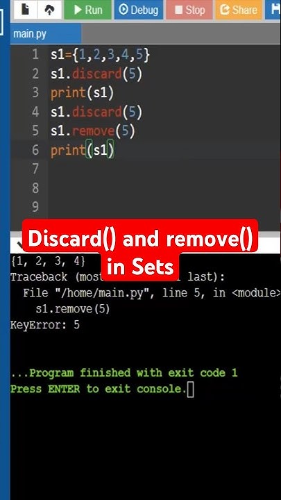 discard and remove in python sets #sets #python #interview #coding #discard #remove - YouTube