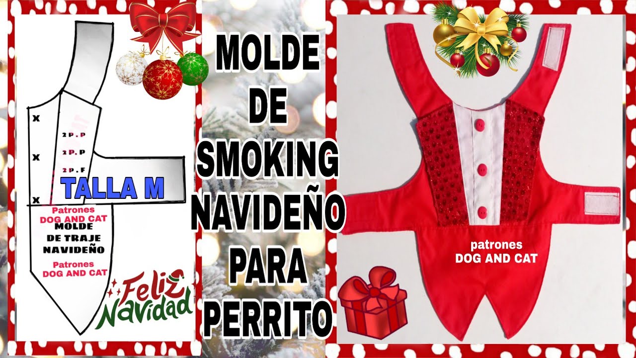 MOLDE SMOKING NAVIDEÑO PARA PERRITO / TALLA M / ROPA PARA PERROS - YouTube