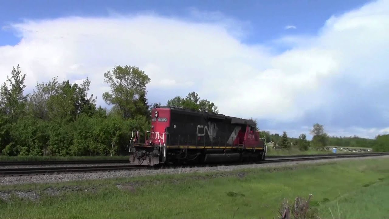 CN SD40u 6019 Leads CN 519 East At Pioneer Road AB - YouTube