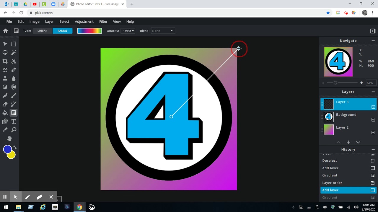 6 Pixlr Gradient Tool and Layers - YouTube