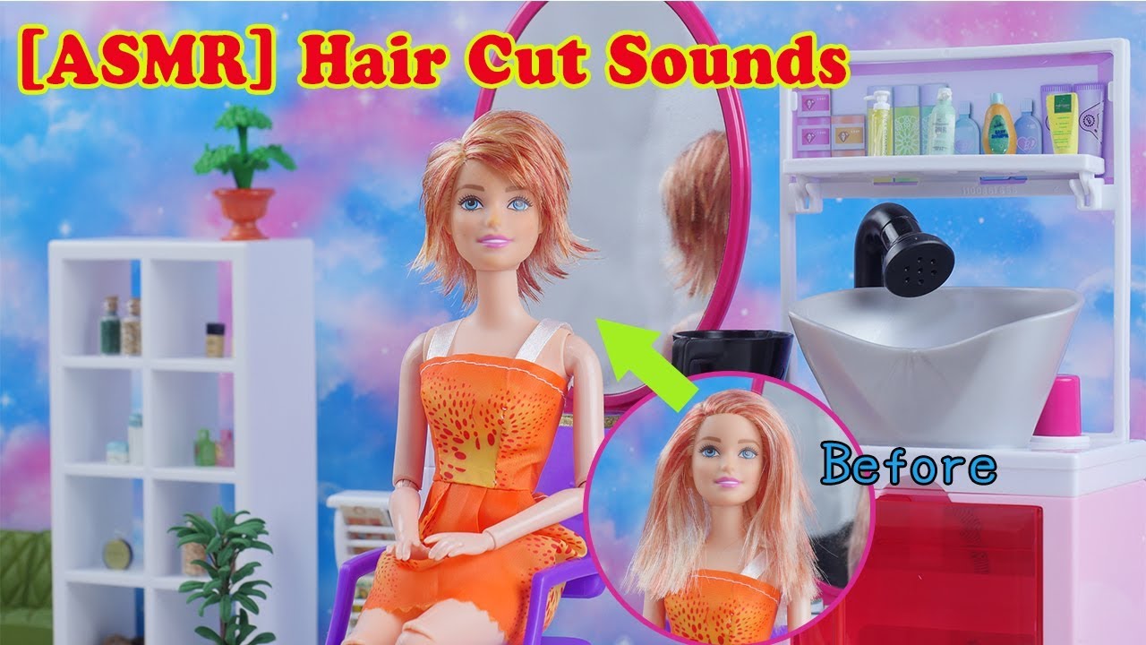 [ASMR] Hair Cut Sounds Barbie Dolls Hair Style Salon Tutorial / Brown ...