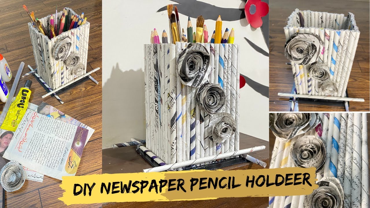 DIY newspaper pen/pencil holder 🖊📰 || Newspaper Craft Idea || 😍 How to ...