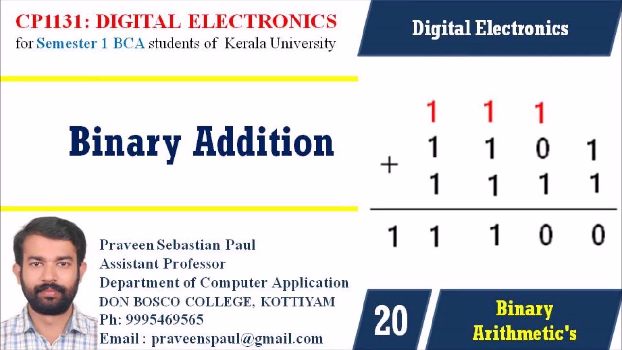 DIGITAL ELECTRONICS – LECTURE 20 – BINARY ADDITION - BCA SEM1 - YouTube