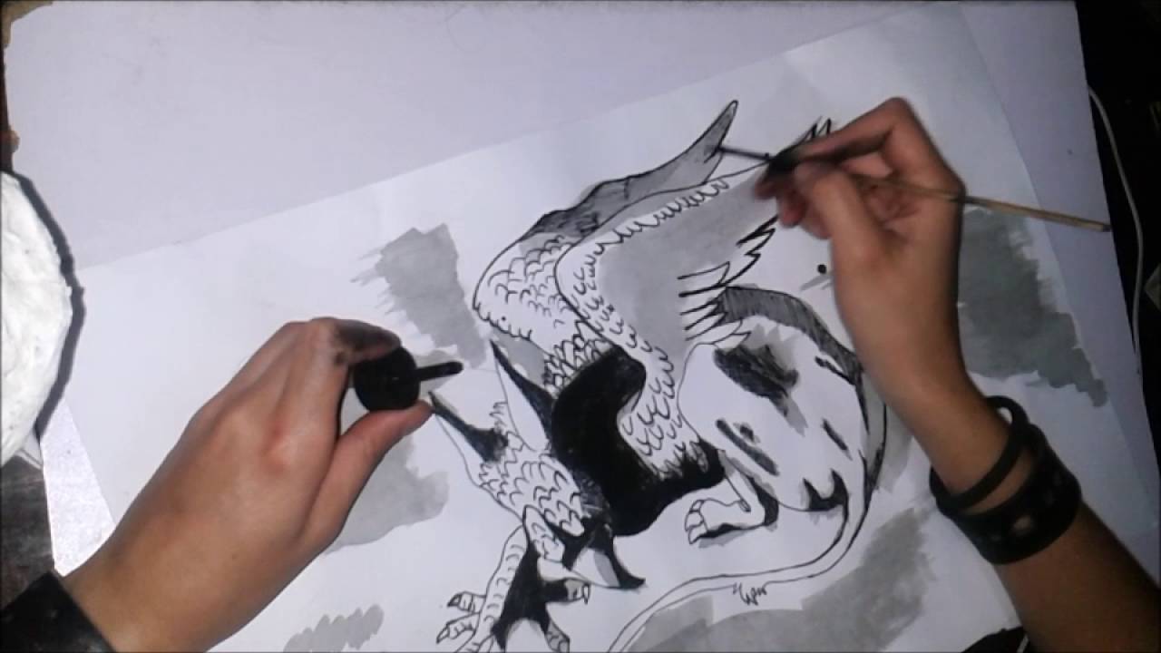 técnica de tinta china - YouTube