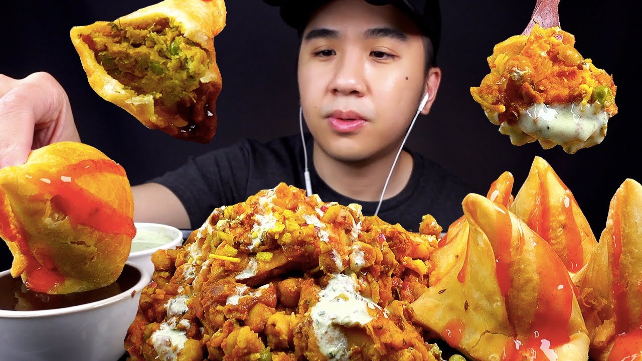 ASMR SPICY SAMOSA & SAMOSA CHAAT MUKBANG (No Talking) EATING SOUNDS ...
