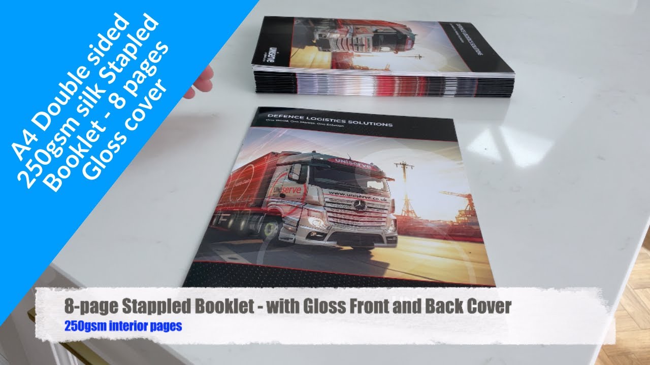 A4 Double sided 250gsm silk Stapled Booklet | 8 pages Gloss cover - YouTube