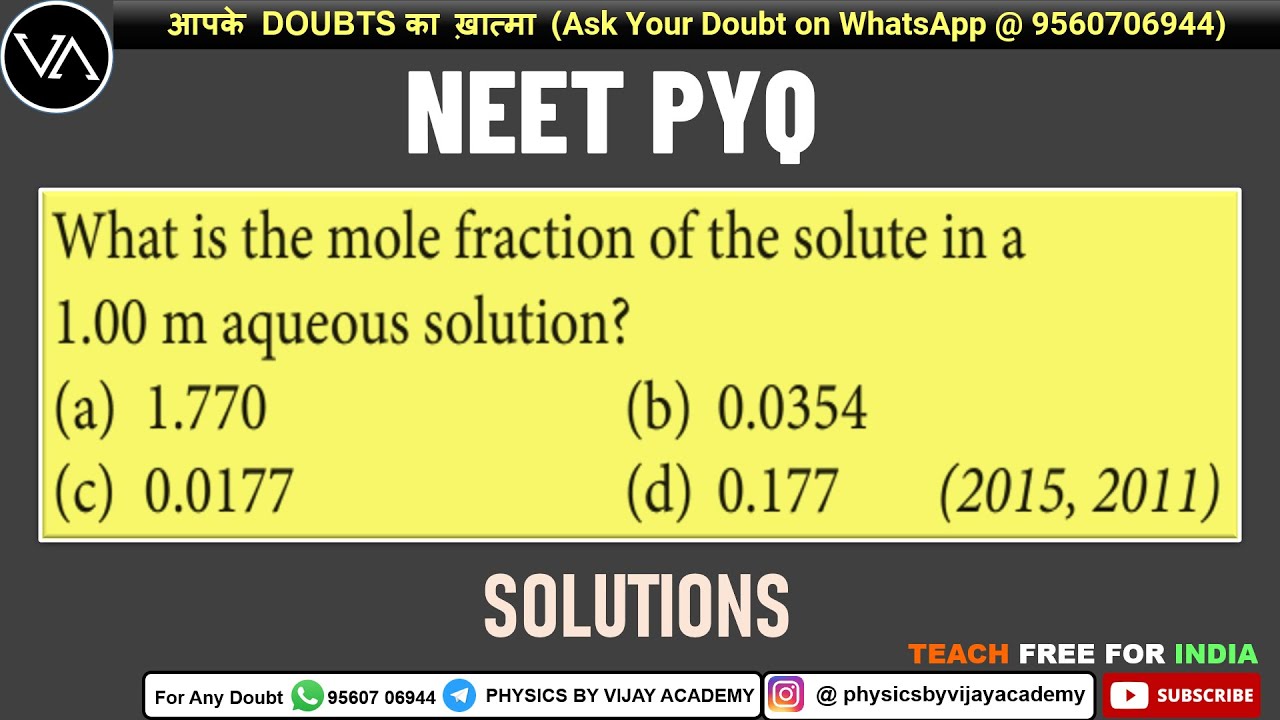 What is the mole fraction of the solute in a 1.00 m aqueous solution ...