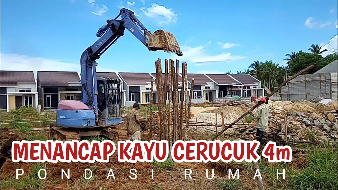 Menancap kayu cerucuk untuk pondasi rumah - YouTube