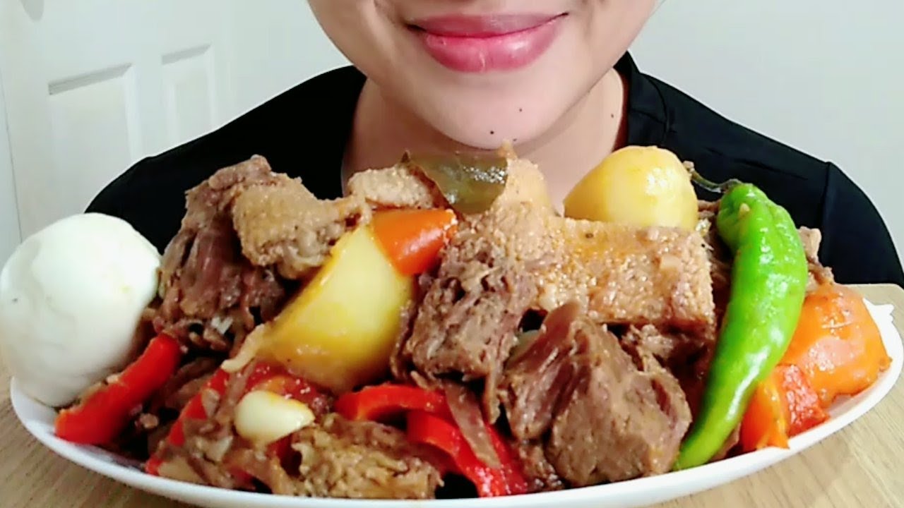 Beef Kaldereta with tuwalya ng baka Mukbang l White rice - YouTube